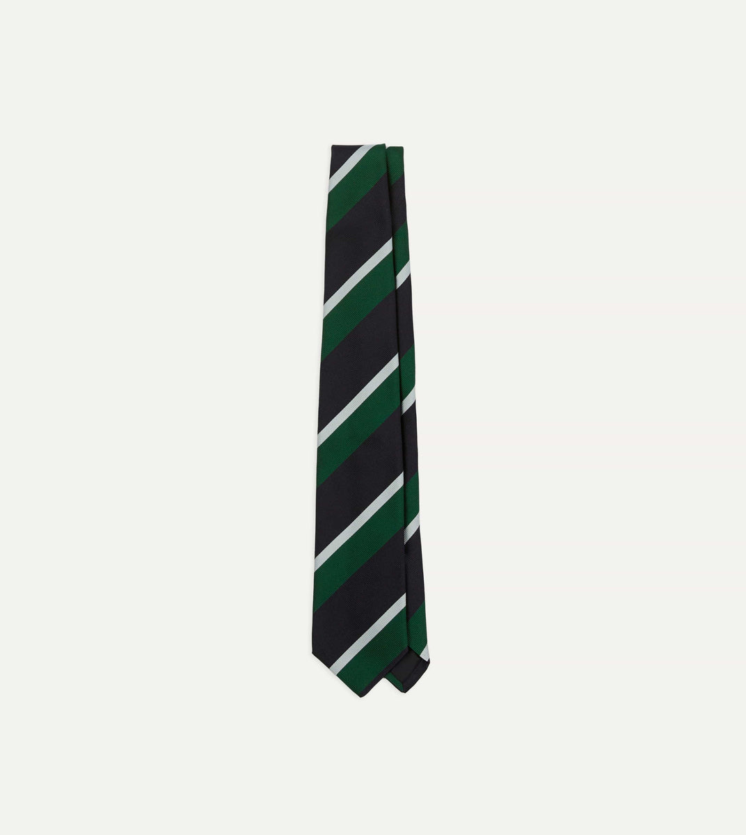 Green, Navy and White Stripe Tipped Repp Silk Tie – Drakes