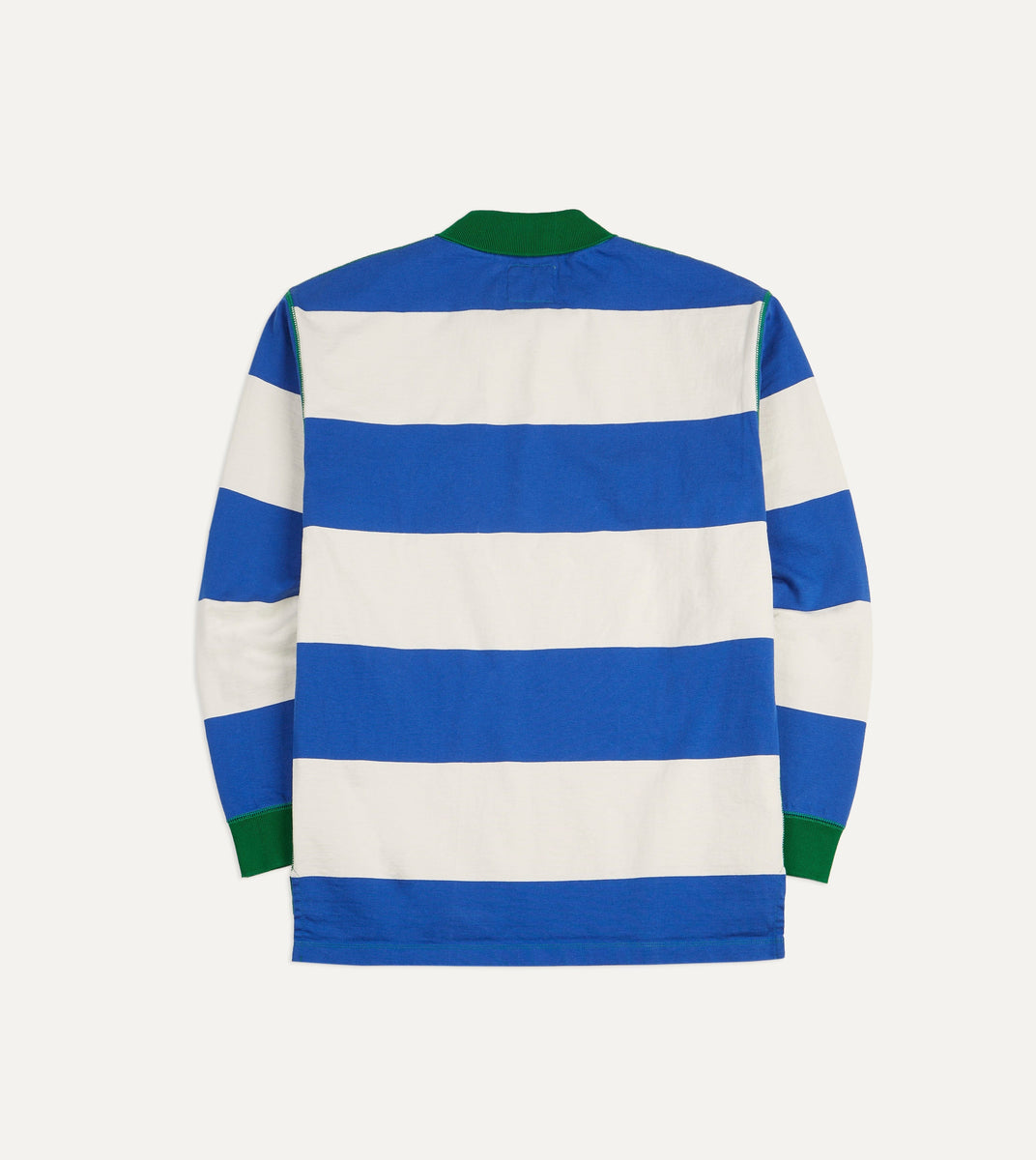 Blue and White Wide Stripe Mock Collar Long-Sleeve Jersey – Drakes
