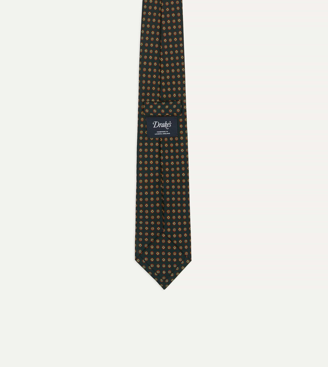 Green Micro Geometric Print Silk Self Tipped Tie – Drakes