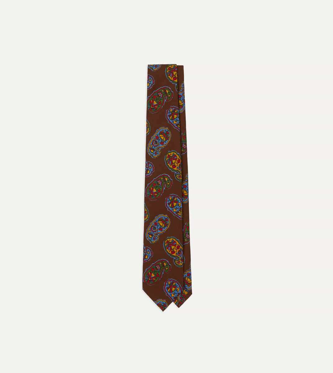 Brown Large Paisley Print Silk Self Tipped Tie – Drakes