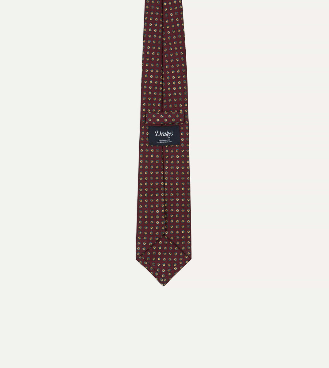 Burgundy Micro Geometric Print Silk Self Tipped Tie – Drakes
