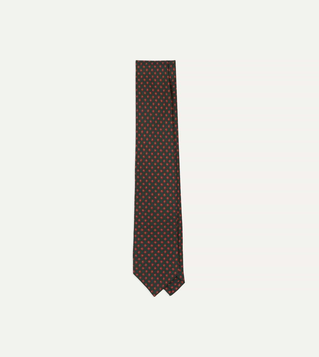 Green Micro Geometric Print Silk Twill Self Tipped Tie – Drakes