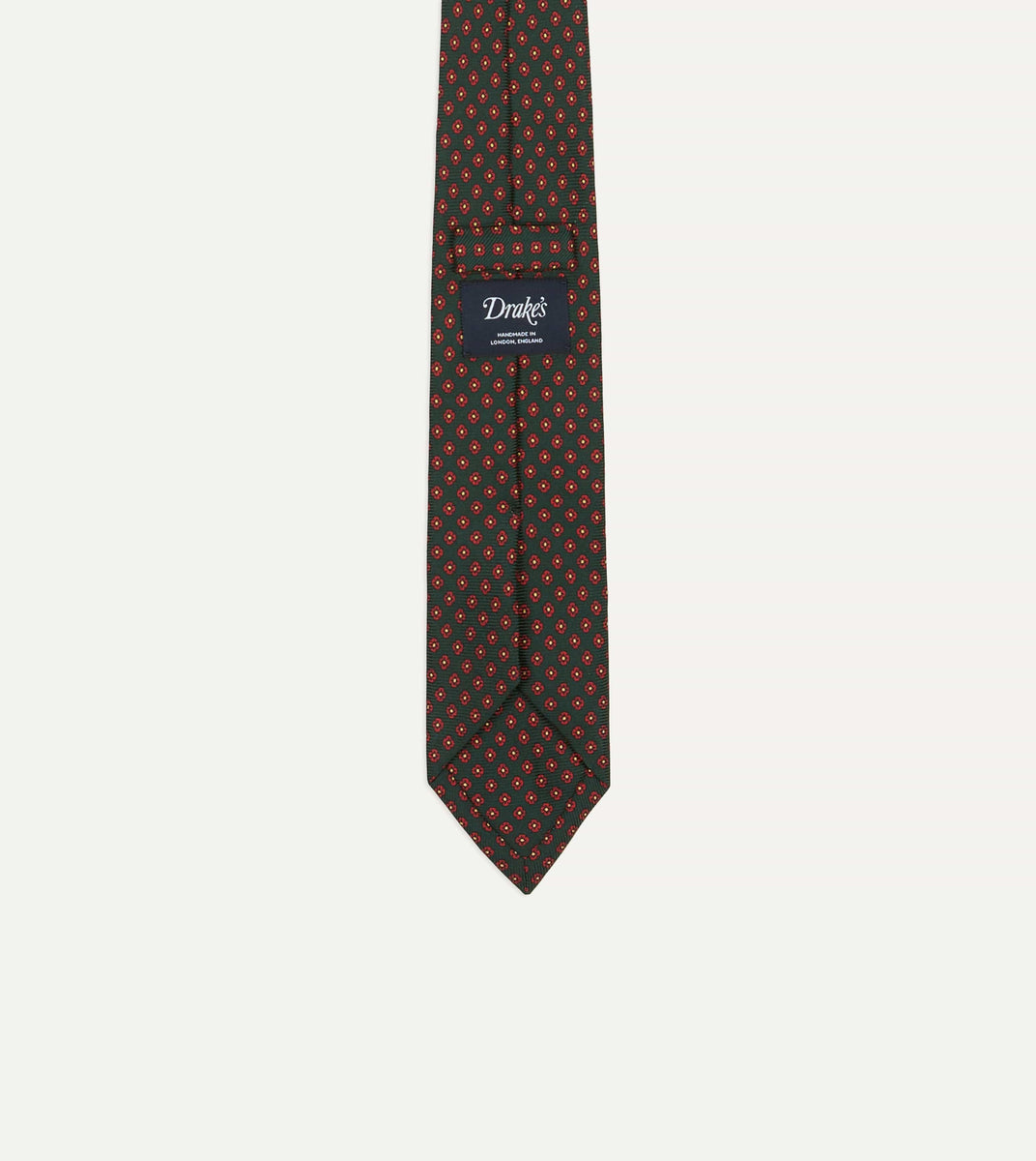 Green Micro Geometric Print Silk Twill Self Tipped Tie – Drakes