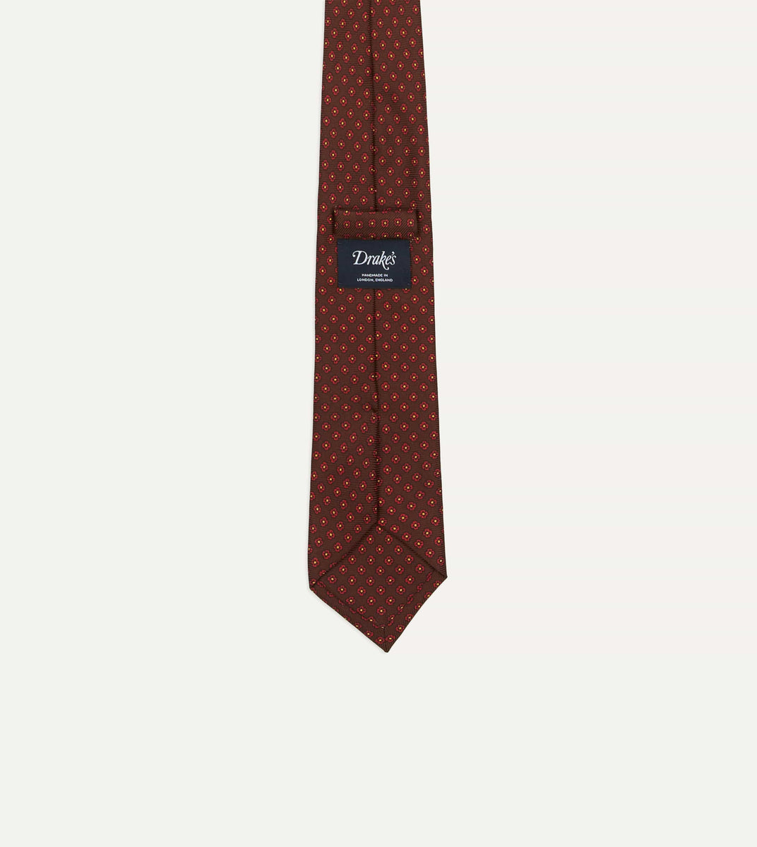 Brown Micro Geometric Print Silk Twill Self Tipped Tie – Drakes