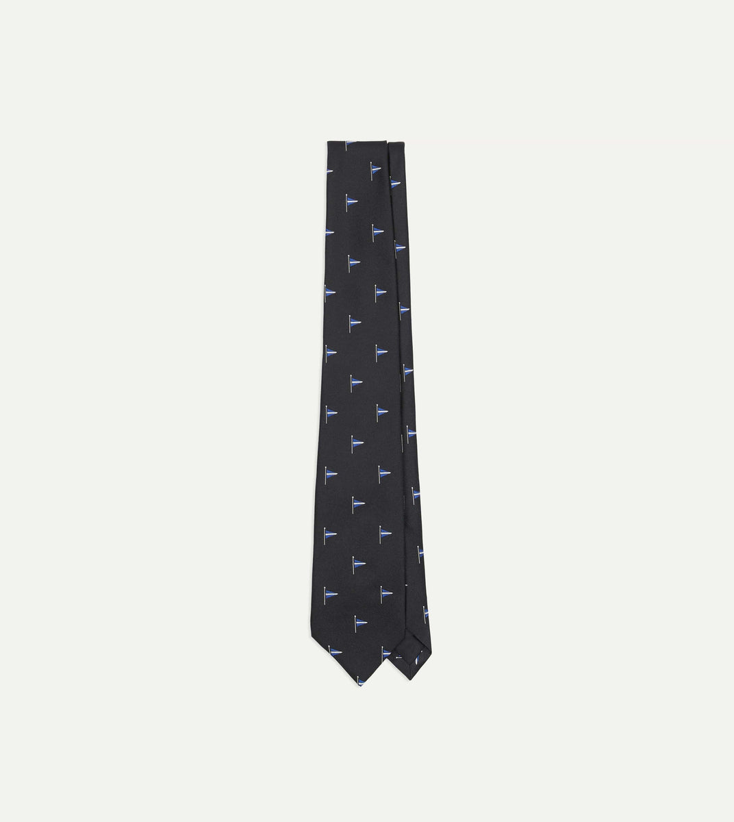 Navy Blue Pennant Motif Silk Tipped Tie – Drakes