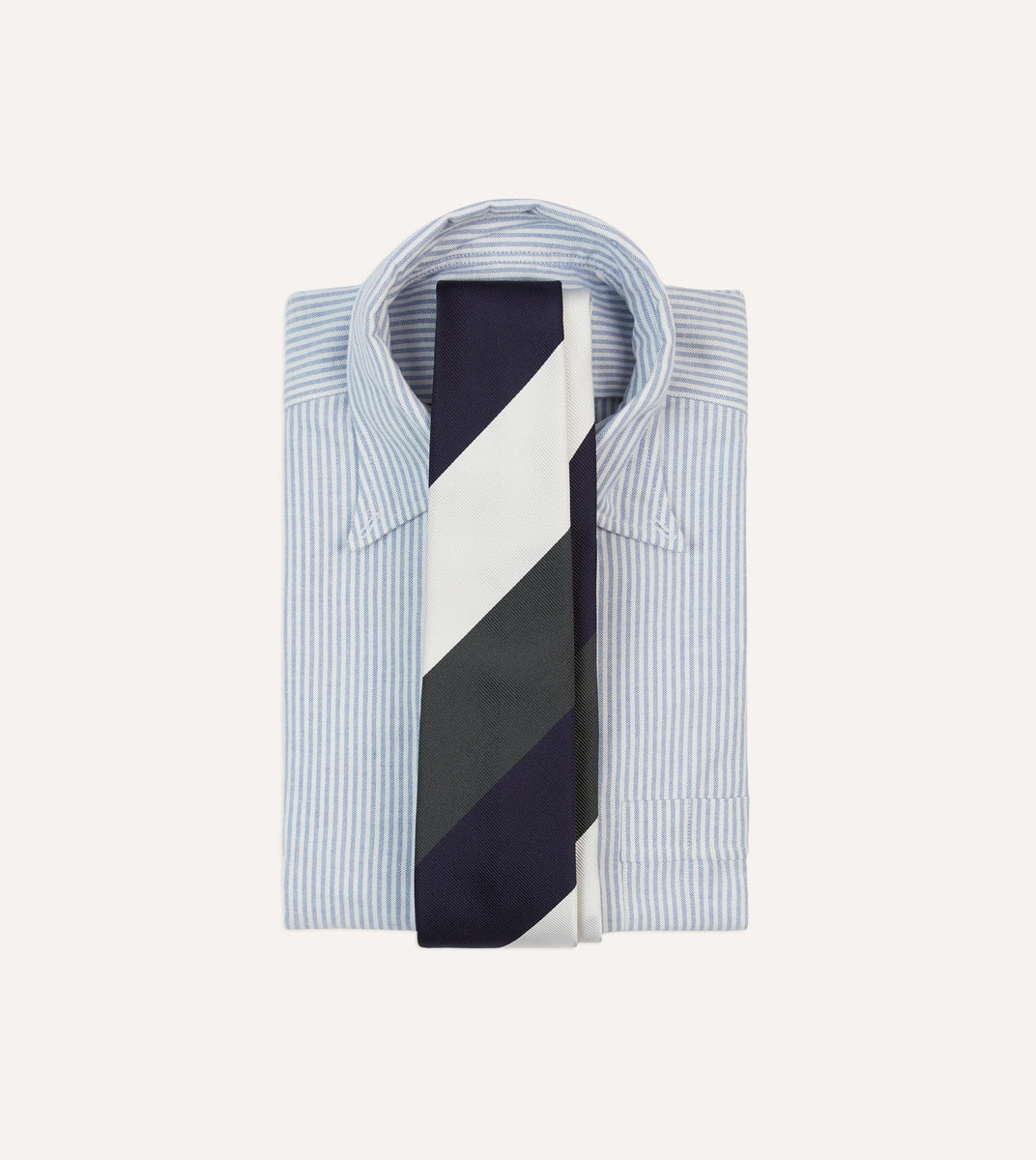 White, Navy and Grey Wide Stripe Repp Silk Tipped Tie – Drakes