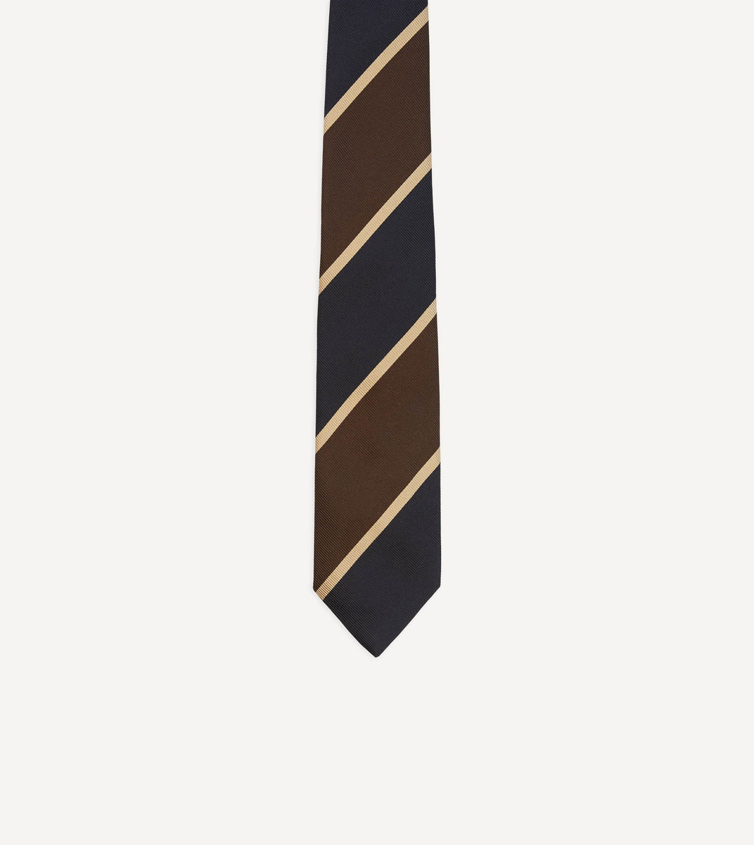 Navy and Brown Broad Stripe Mogador Silk Tipped Tie – Drakes