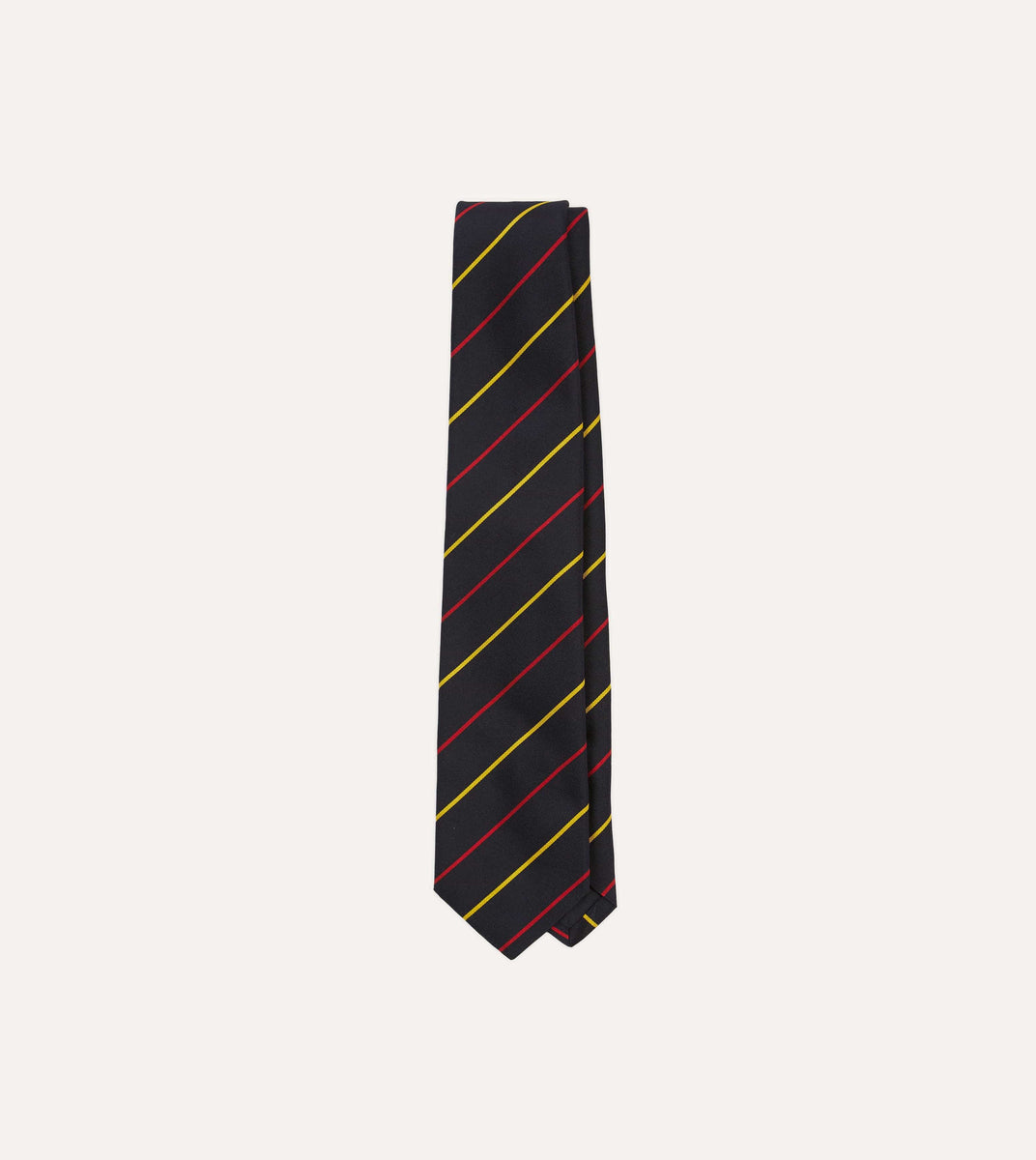 Navy, Red and Yellow Fine Stripe Mogador Silk Tipped Tie – Drakes