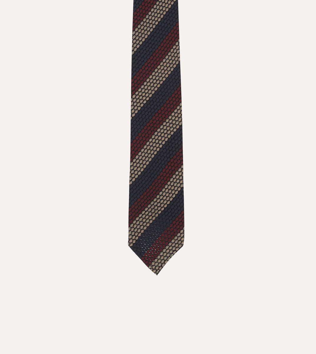 Navy, Red and Gold Block Stripe Hand Rolled Silk Grenadine Tie – Drakes