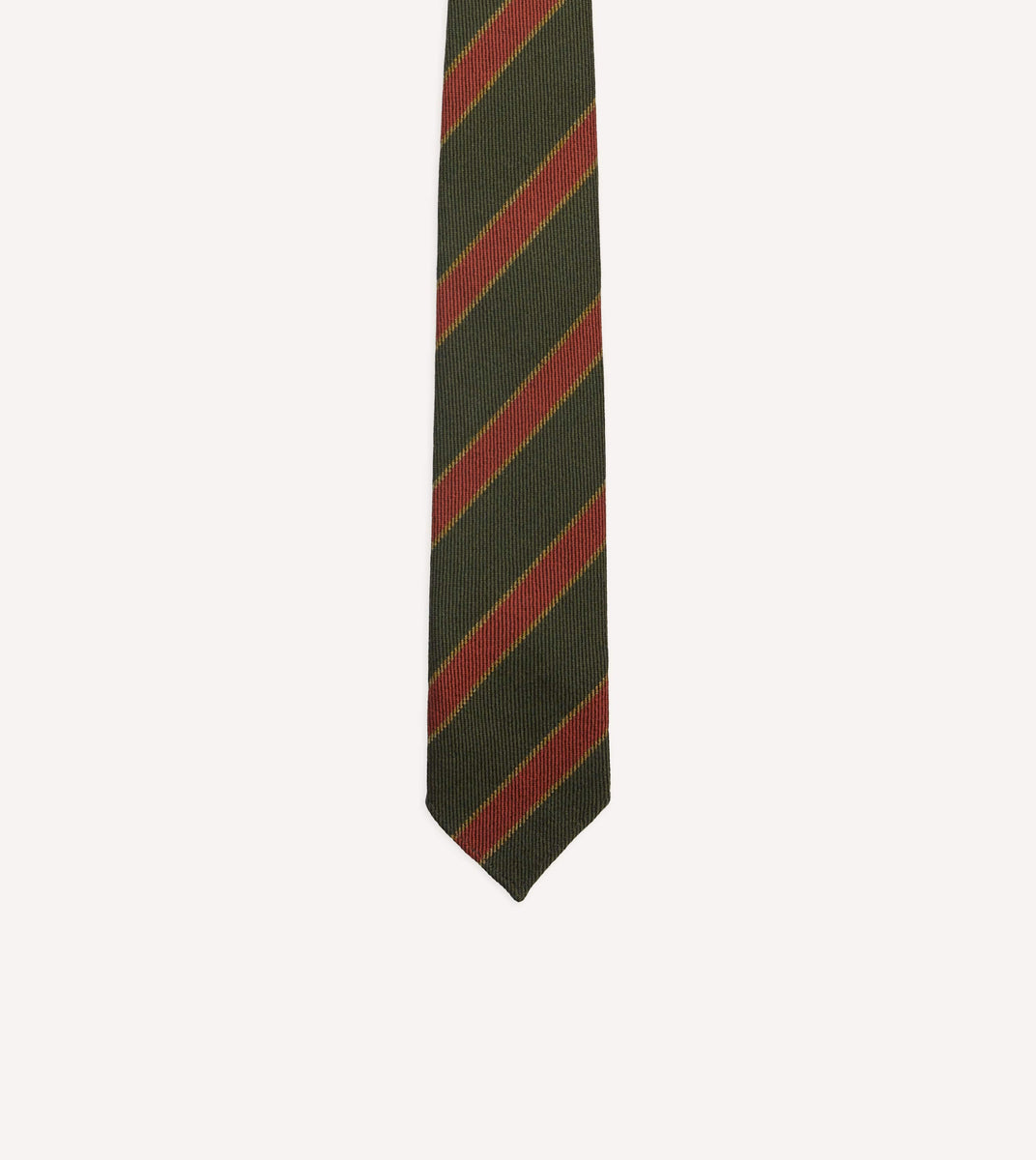 Green, Yellow and Red Thick Stripe Hand Rolled Wool Tie – Drakes