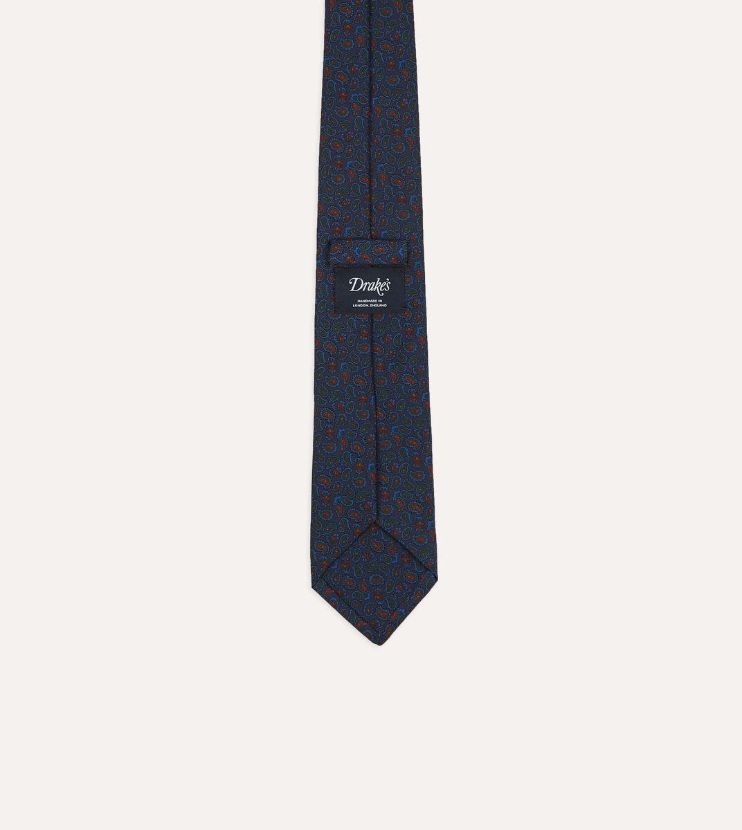 Navy and Red Paisley Print Silk Twill Self Tipped Tie – Drakes