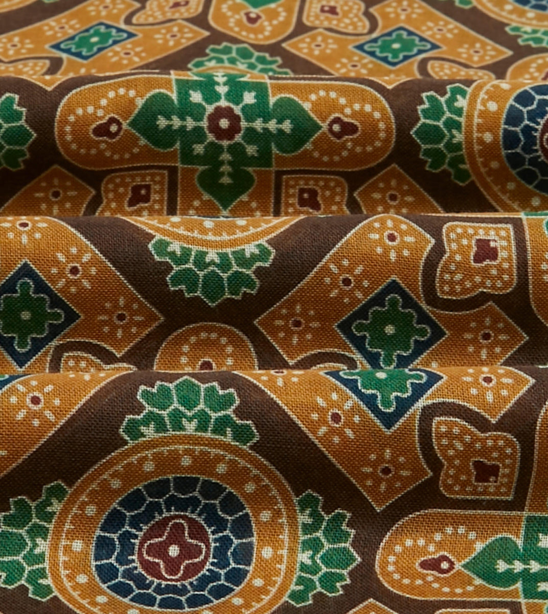 Brown and Red Medallion Print Wool-Silk Scarf – Drakes