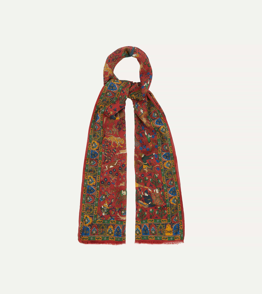 Red Mughal Hunter Print Wool-Silk Scarf – Drakes