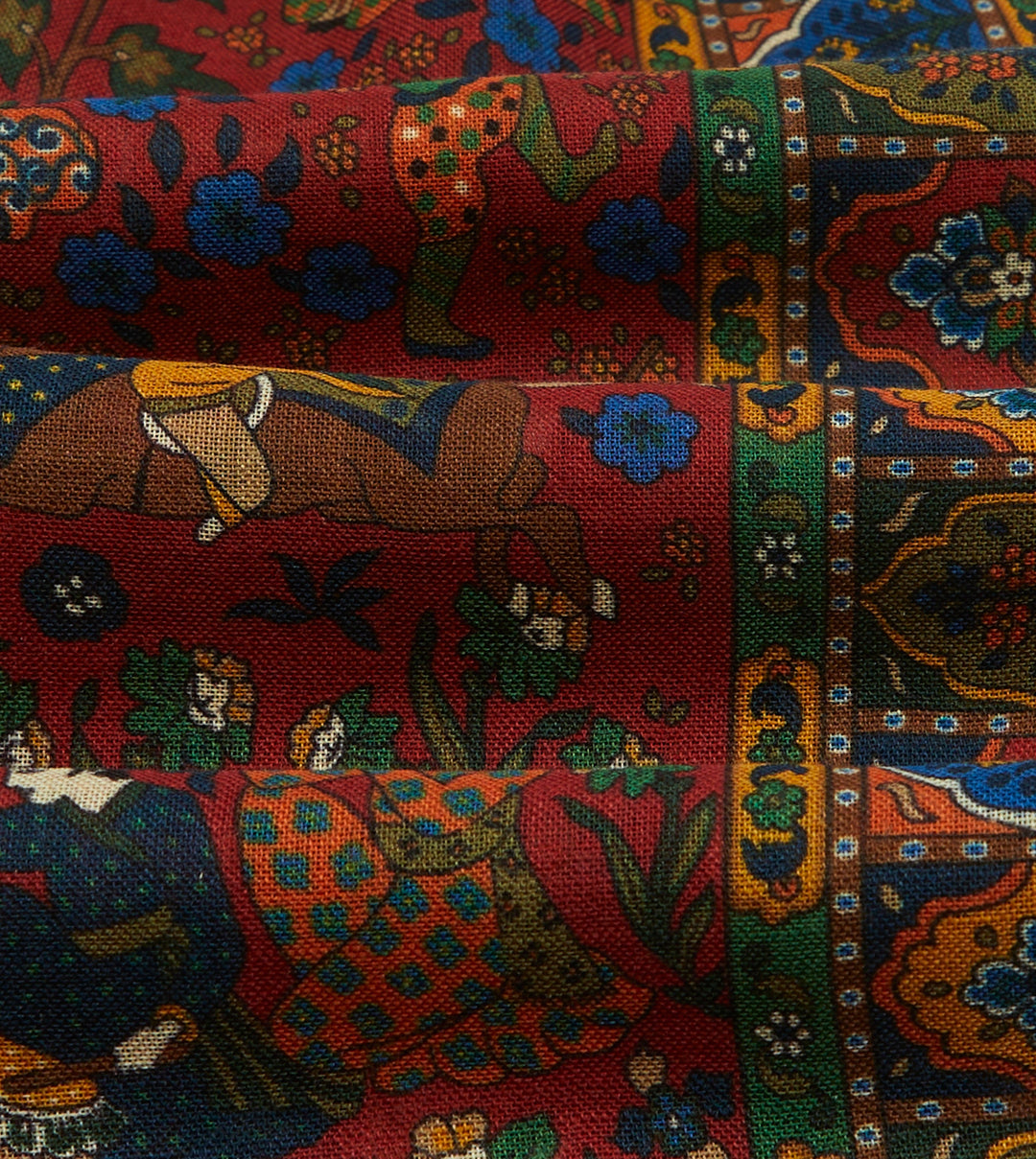 Red Mughal Hunter Print Wool-Silk Scarf – Drakes