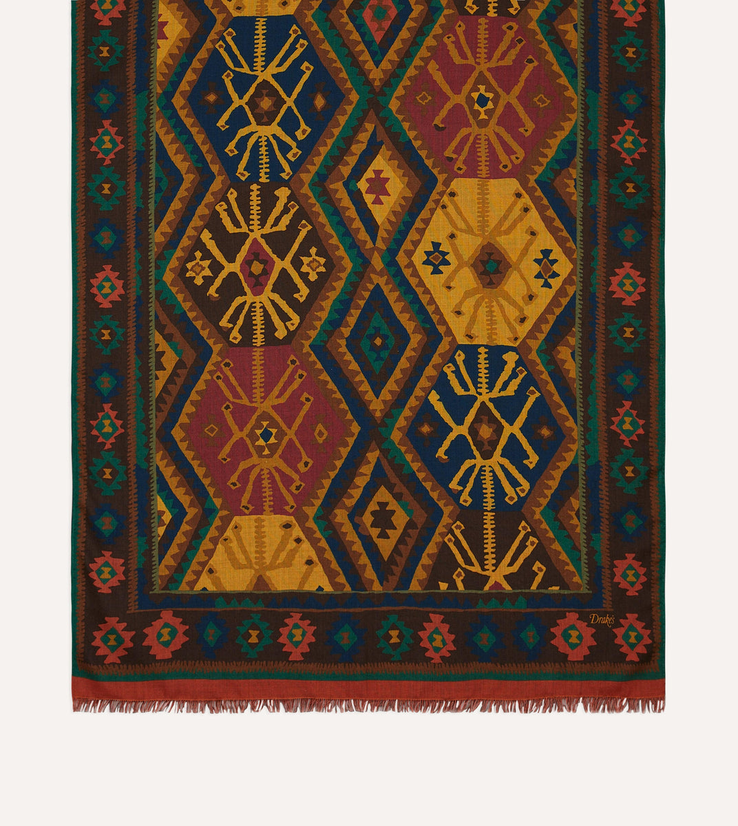 Brown Kilim Print Wool-Silk Scarf – Drakes