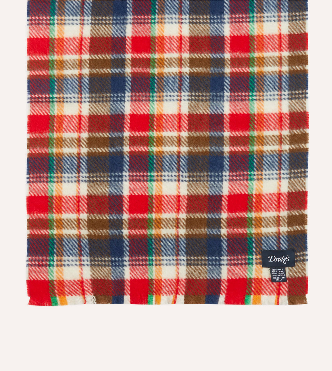 Red Multi Tartan Check Wool Scarf – Drakes