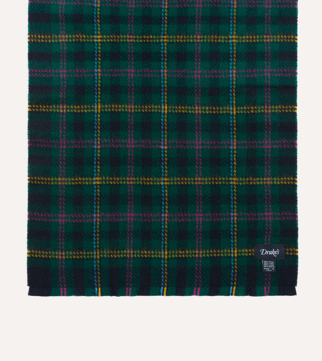 Green Tartan Check Wool Scarf – Drakes