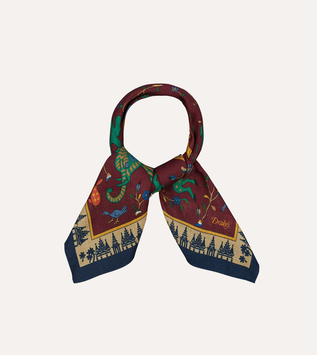Red Mythical Animals Print Wool-Silk Bandana – Drakes