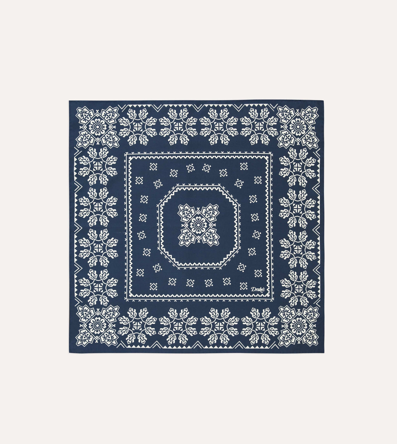 Navy Traditional Print Silk Bandana – Drakes