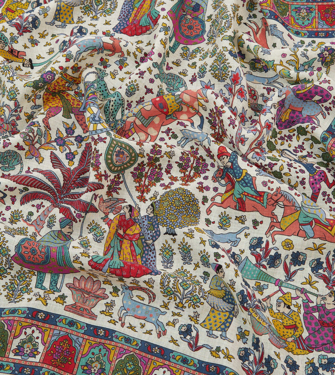 Ecru Floral Mughal Print Wool-Silk Bandana – Drakes