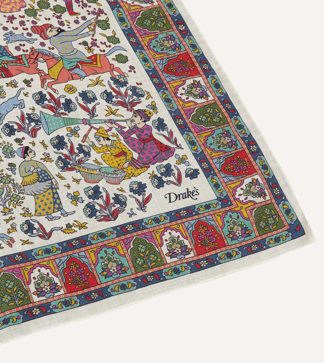 Ecru Floral Mughal Print Wool-Silk Bandana – Drakes