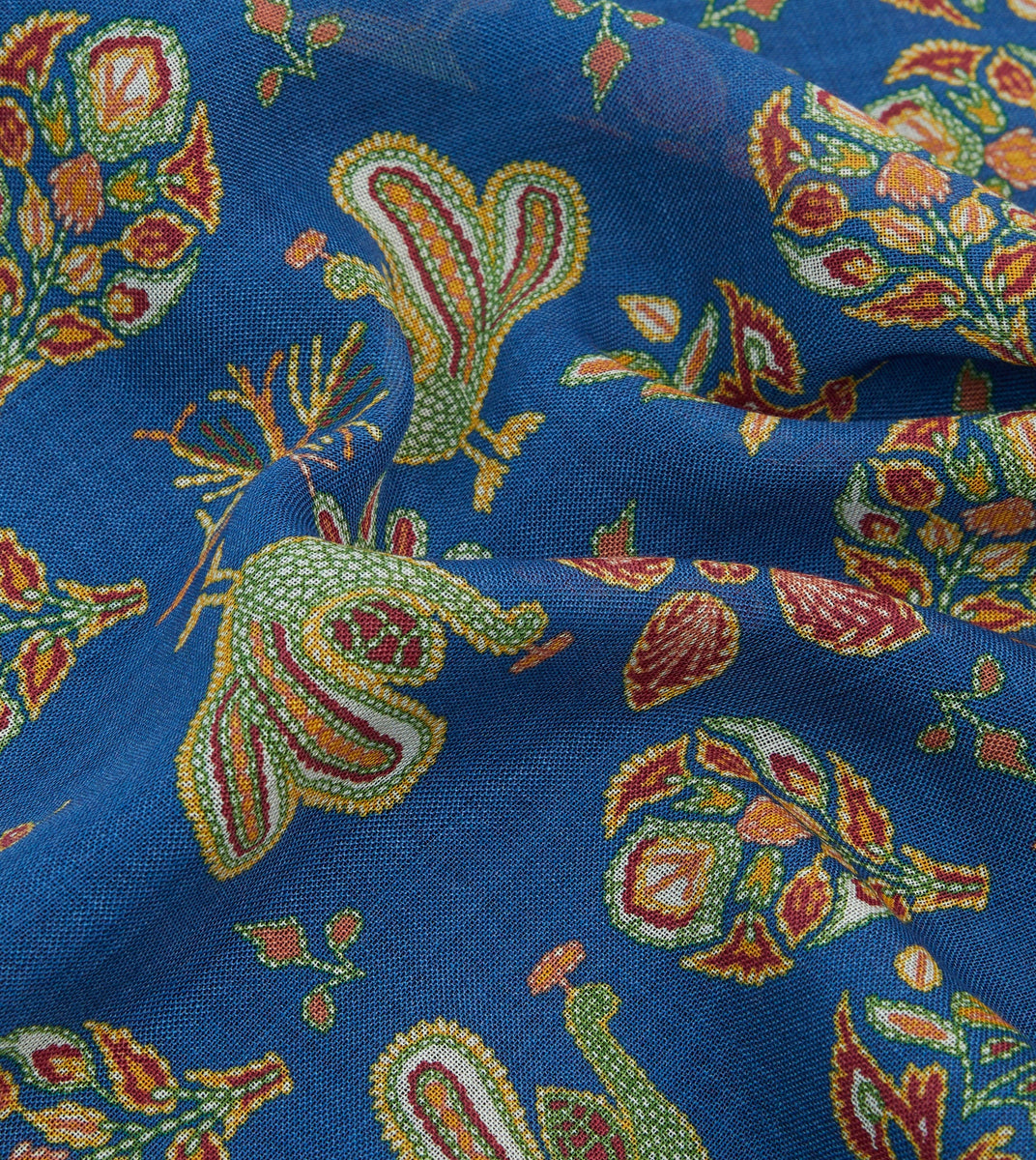 Navy Peacock Print Wool-Silk Pocket Square – Drakes
