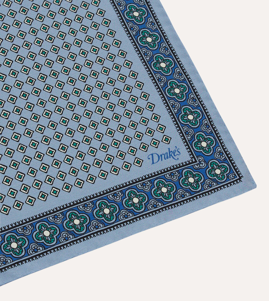 Blue Vintage Tile Print Silk Pocket Square – Drakes