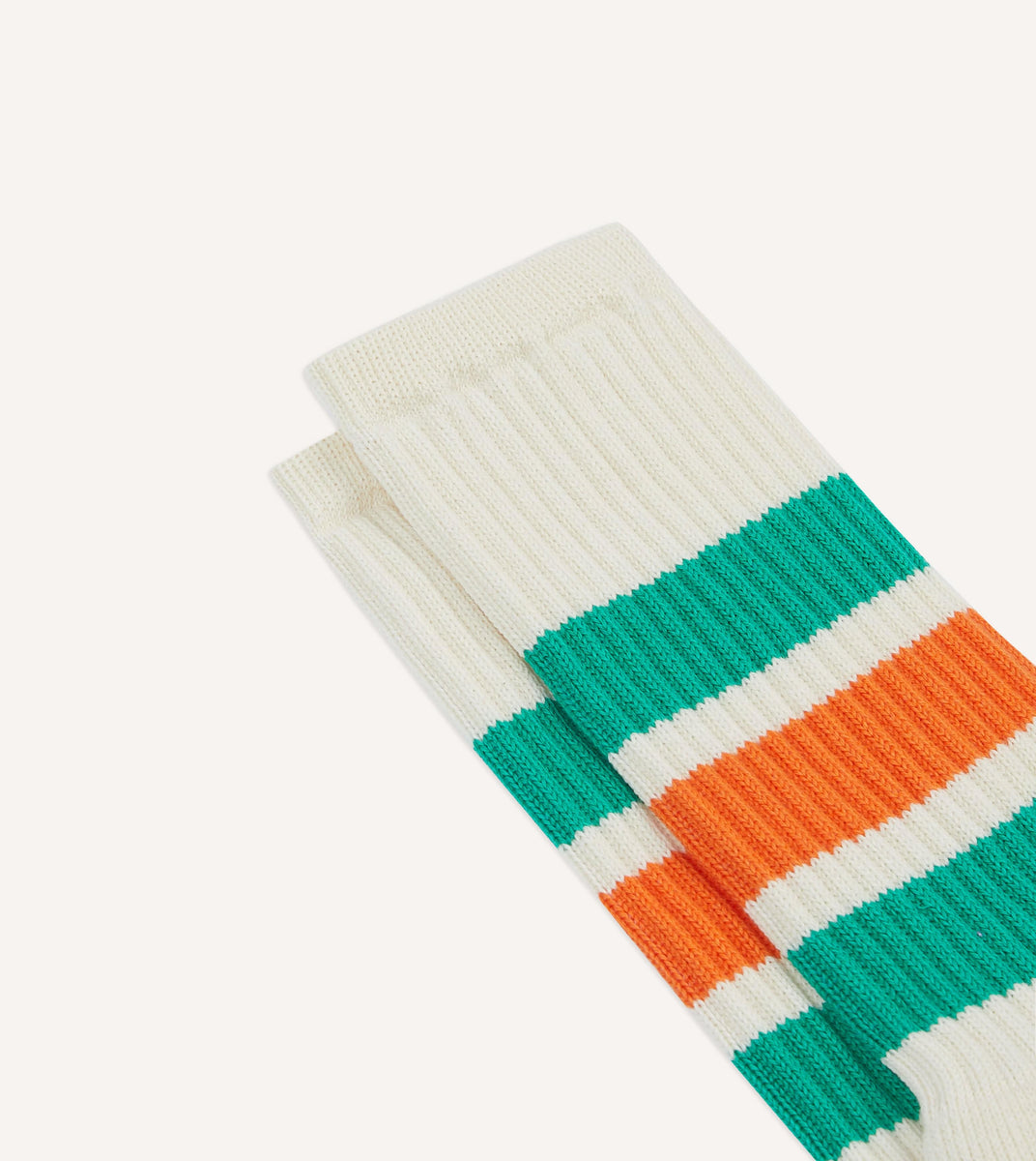 Ecru, Green and Orange 3 Stripe Cotton Sports Sock – Drakes