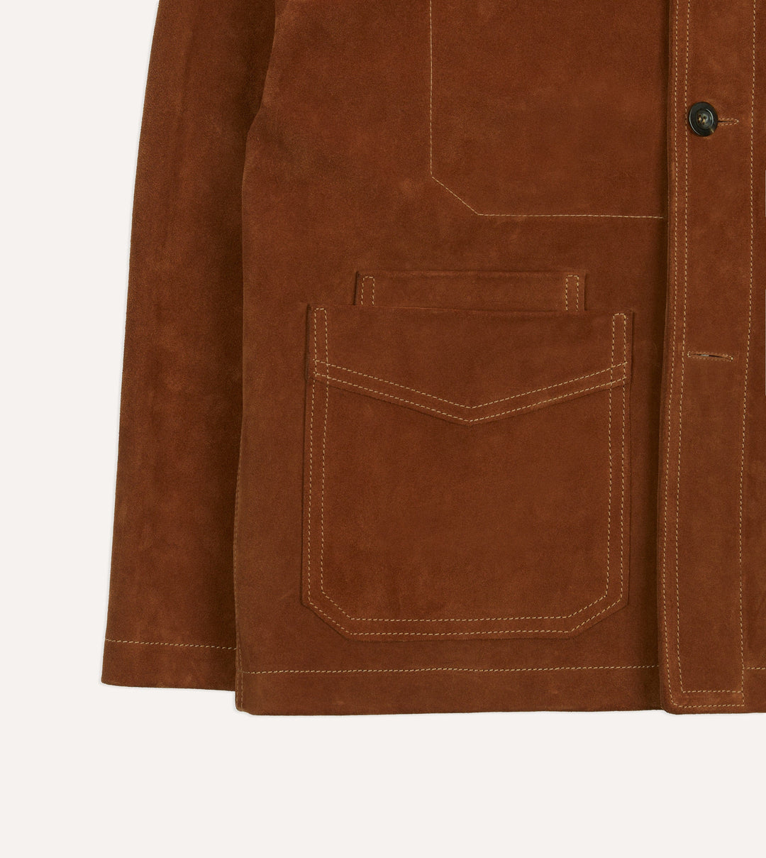 Rust Heavyweight Suede Five-Pocket Chore Jacket – Drakes