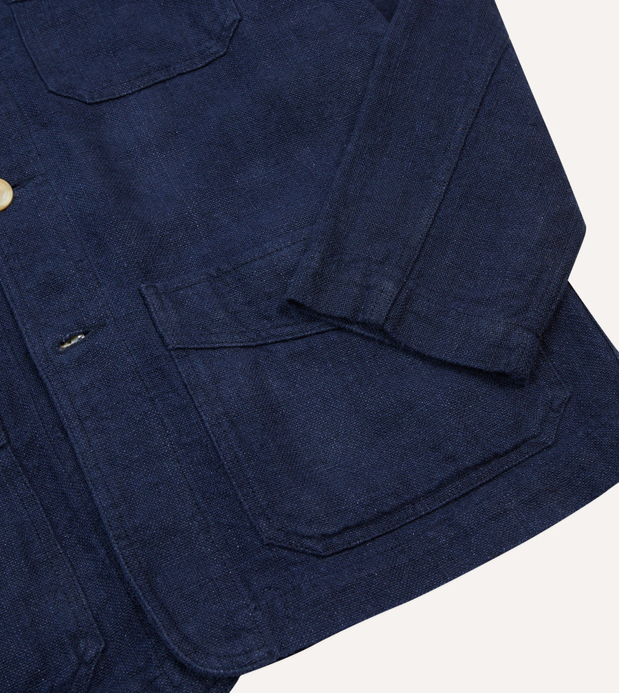 Navy Linen Five-Pocket Chore Jacket – Drakes