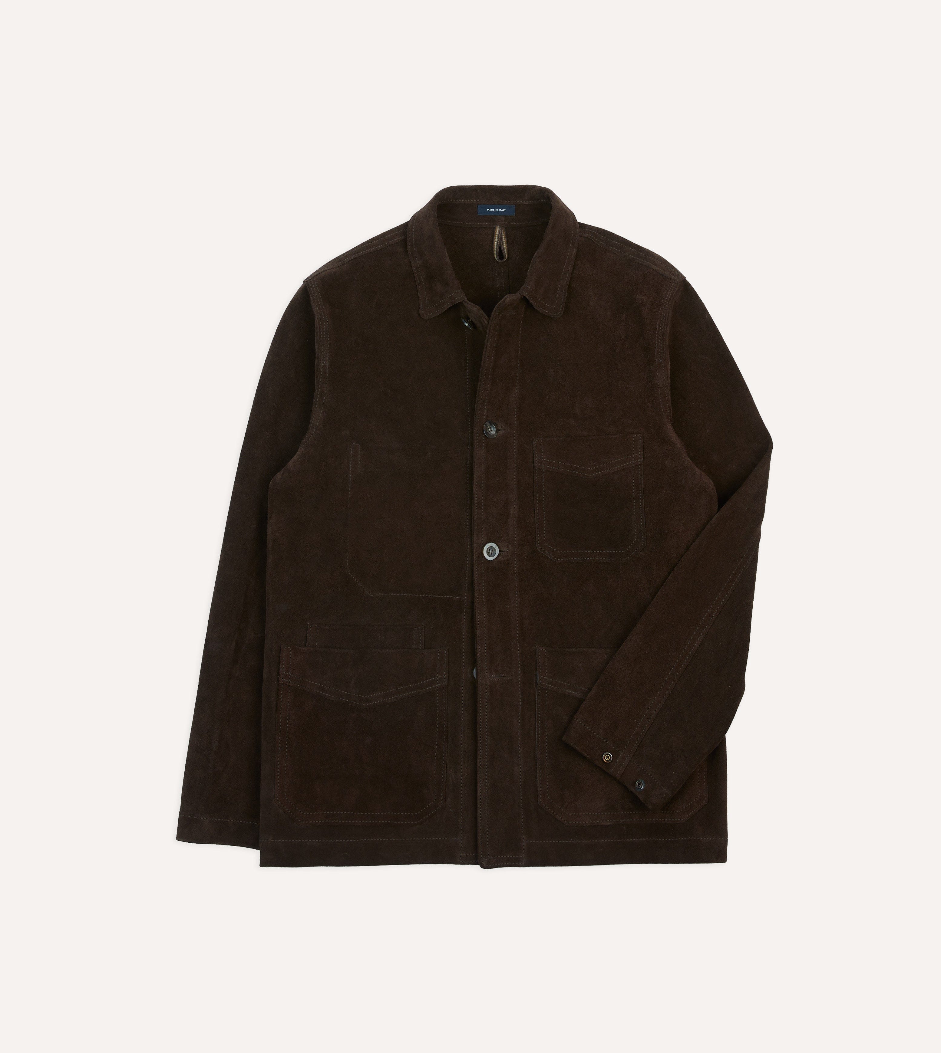 Chocolate Brown Heavyweight Suede Five-Pocket Chore Jacket – Drakes