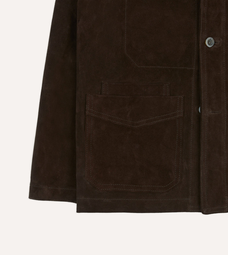 Chocolate Brown Heavyweight Suede Five-Pocket Chore Jacket – Drakes