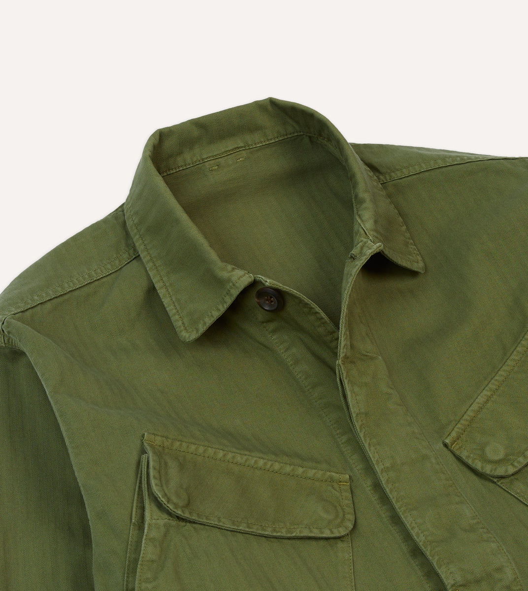 Olive Herringbone Cotton Jungle Jacket – Drakes
