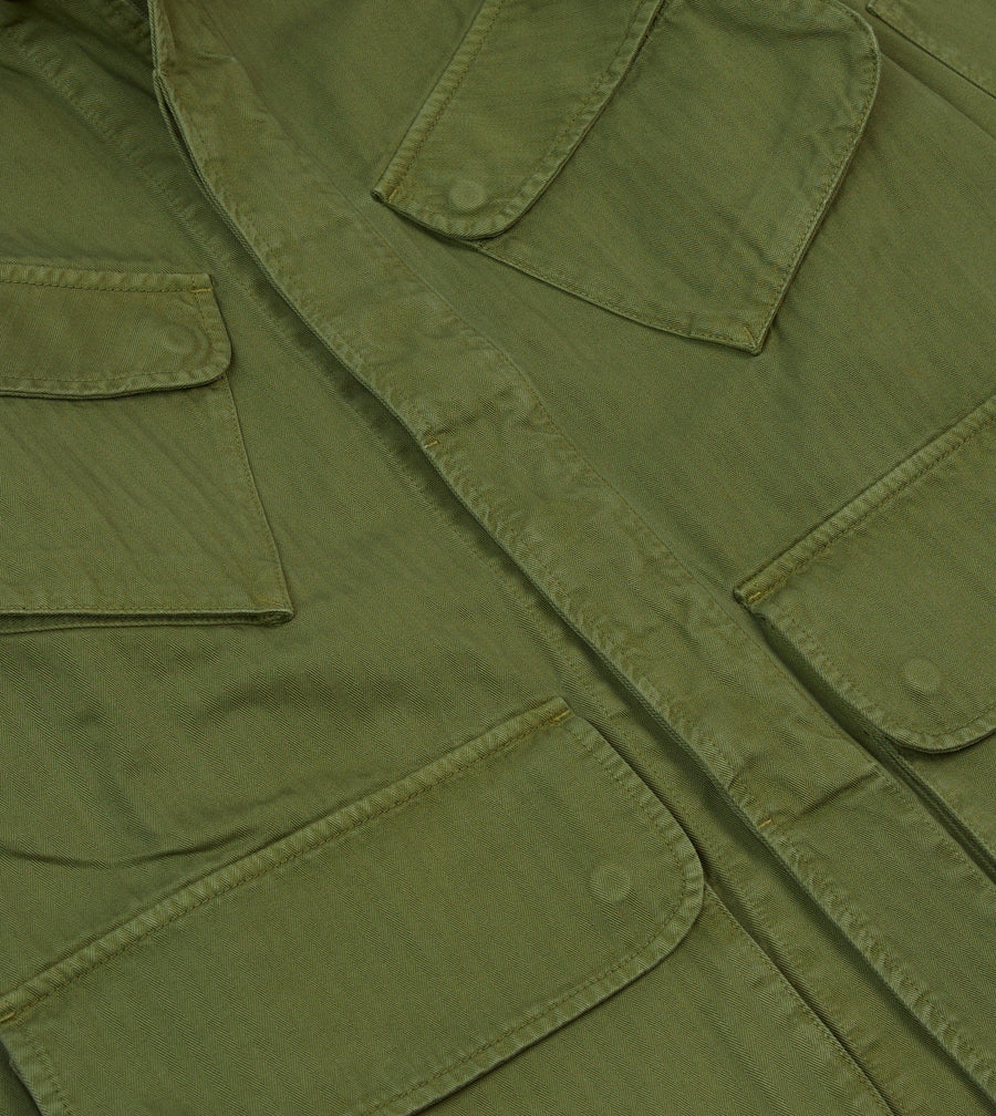 Olive Herringbone Cotton Jungle Jacket – Drakes