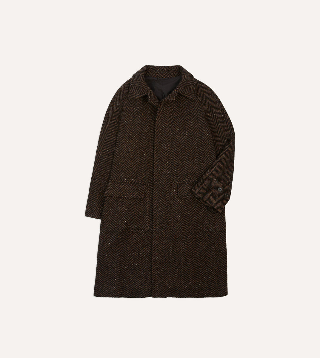Brown Herringbone Wool Raglan Coat – Drakes