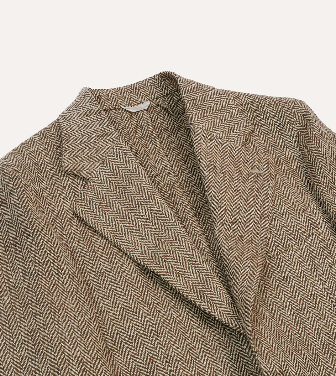 Brown Herringbone Linen-Silk Blazer – Drakes