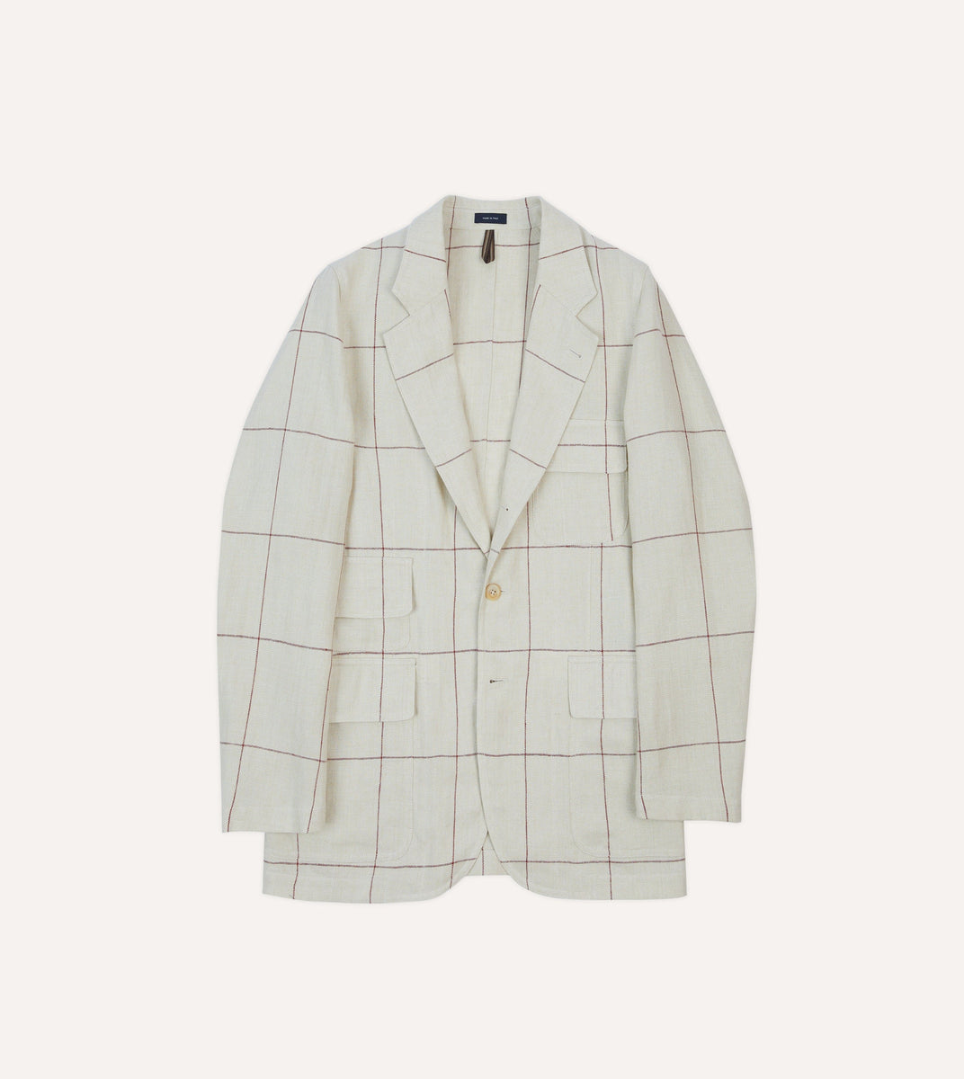 Ecru and Red Windowpane Check Games Blazer Mk. IV – Drakes