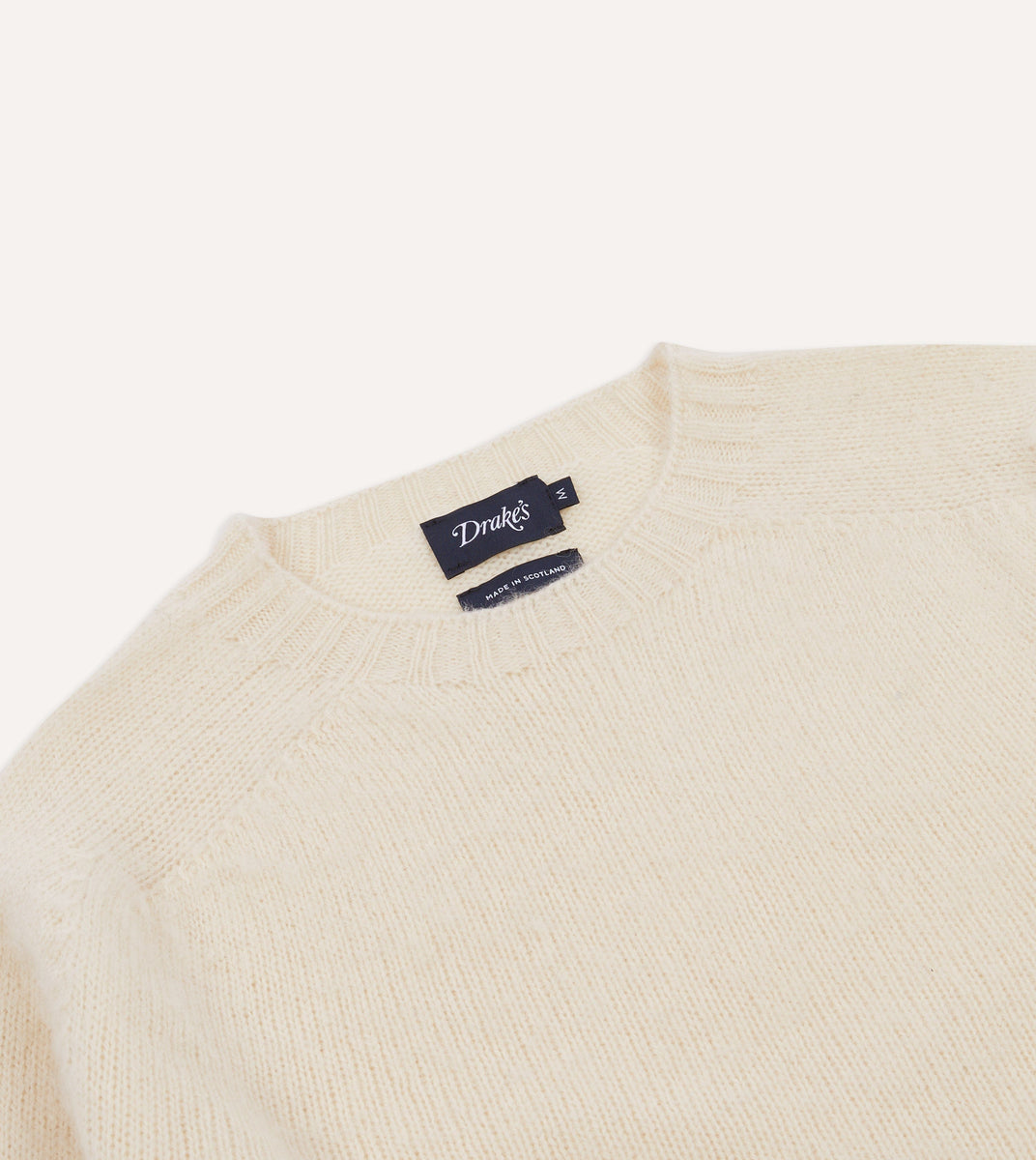 Ecru Brushed Shetland Crew Neck Jumper – Drakes