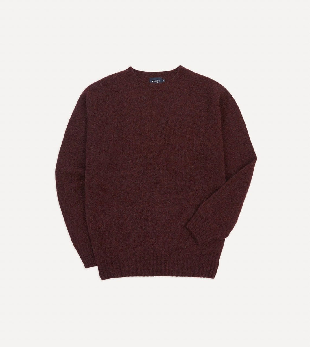 Burgundy Brushed Shetland Crew Neck Jumper – Drakes