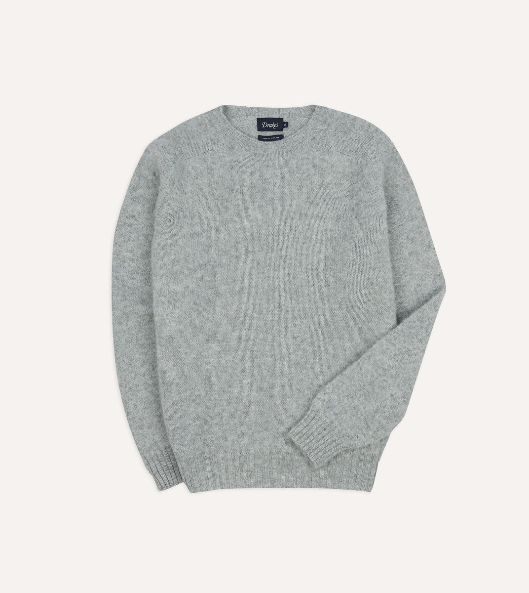 Light Grey Brushed Shetland Crew Neck Jumper – Drakes