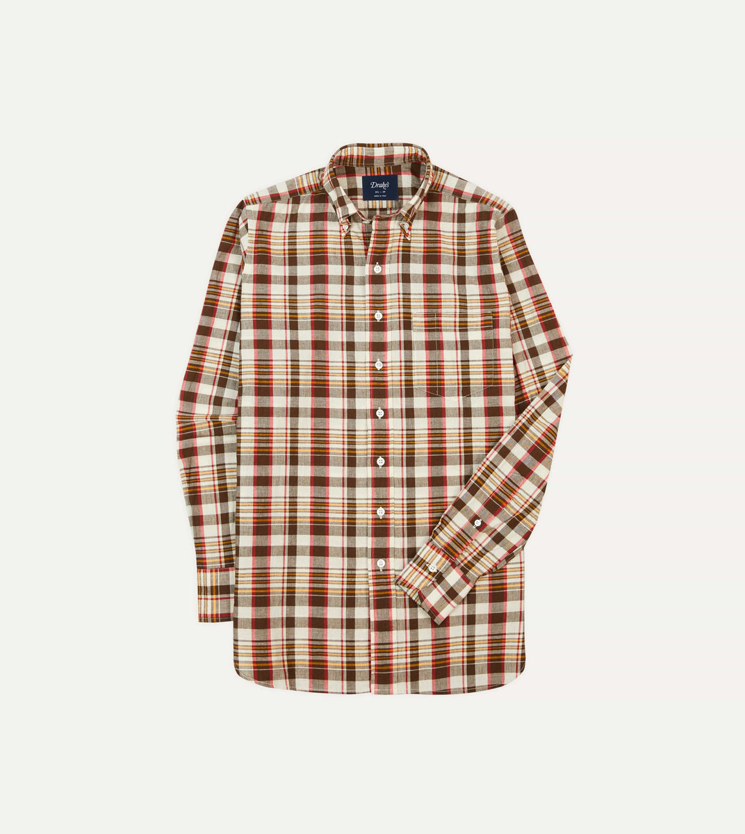Brown and Red Madras Check Cotton Button-Down Shirt – Drakes