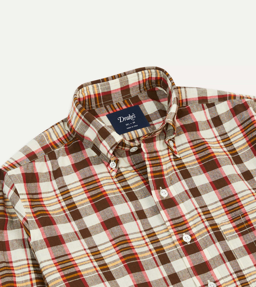 Brown and Red Madras Check Cotton Button-Down Shirt – Drakes