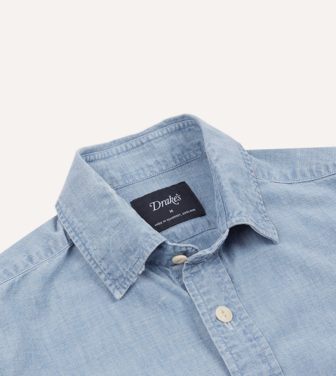 Blue Cotton Chambray Two-Pocket Work Shirt – Drakes