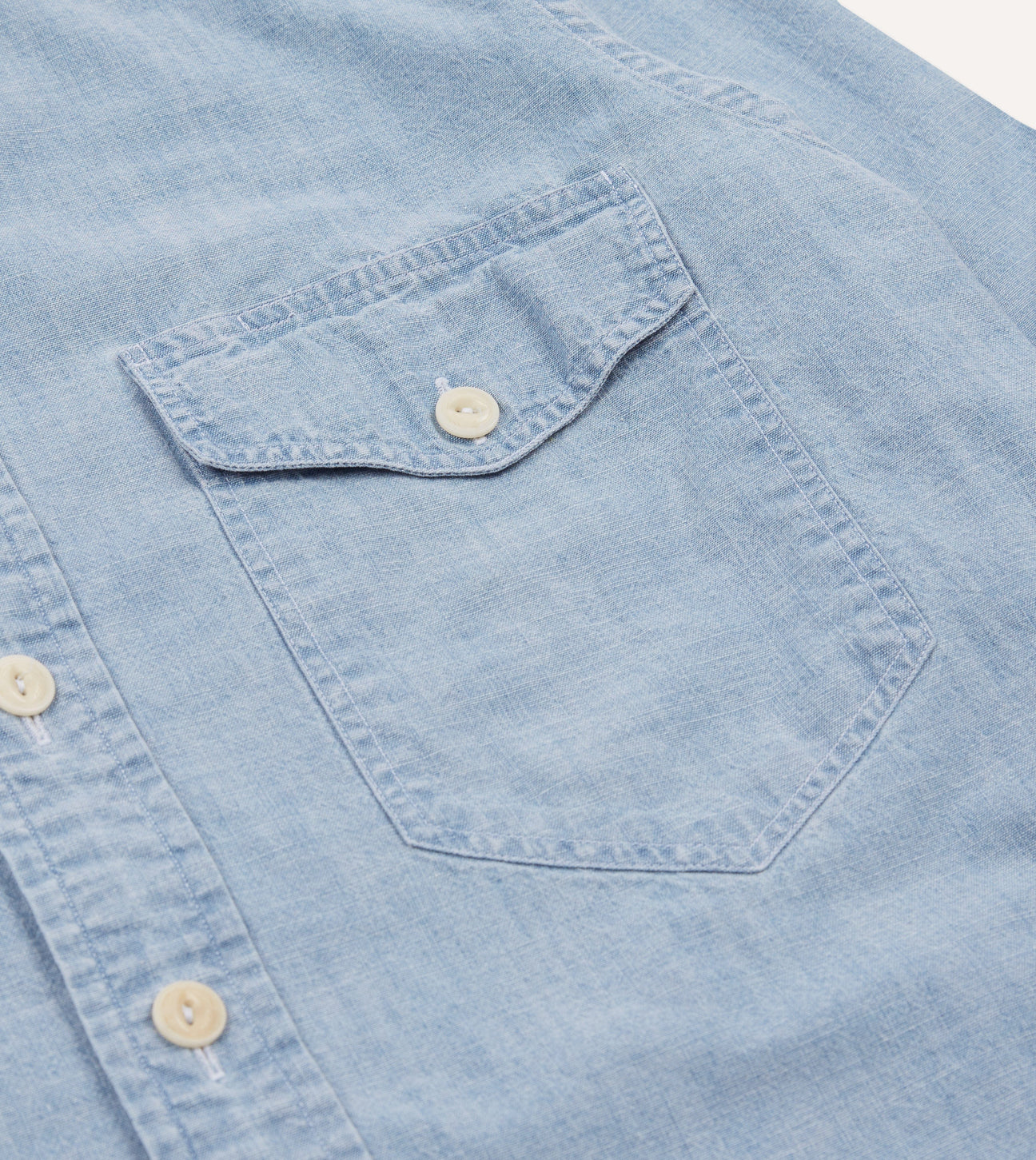 Blue Cotton Chambray Two-Pocket Work Shirt – Drakes