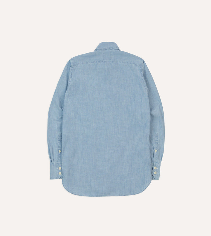 Blue Cotton Chambray Two-Pocket Work Shirt – Drakes