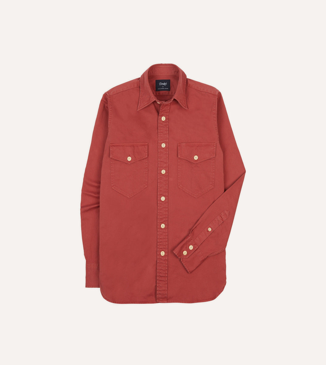 Red Cotton Long Point Collar Work Shirt – Drakes