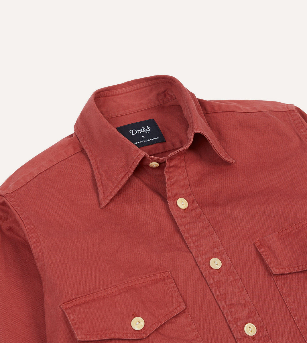 Red Cotton Long Point Collar Work Shirt – Drakes