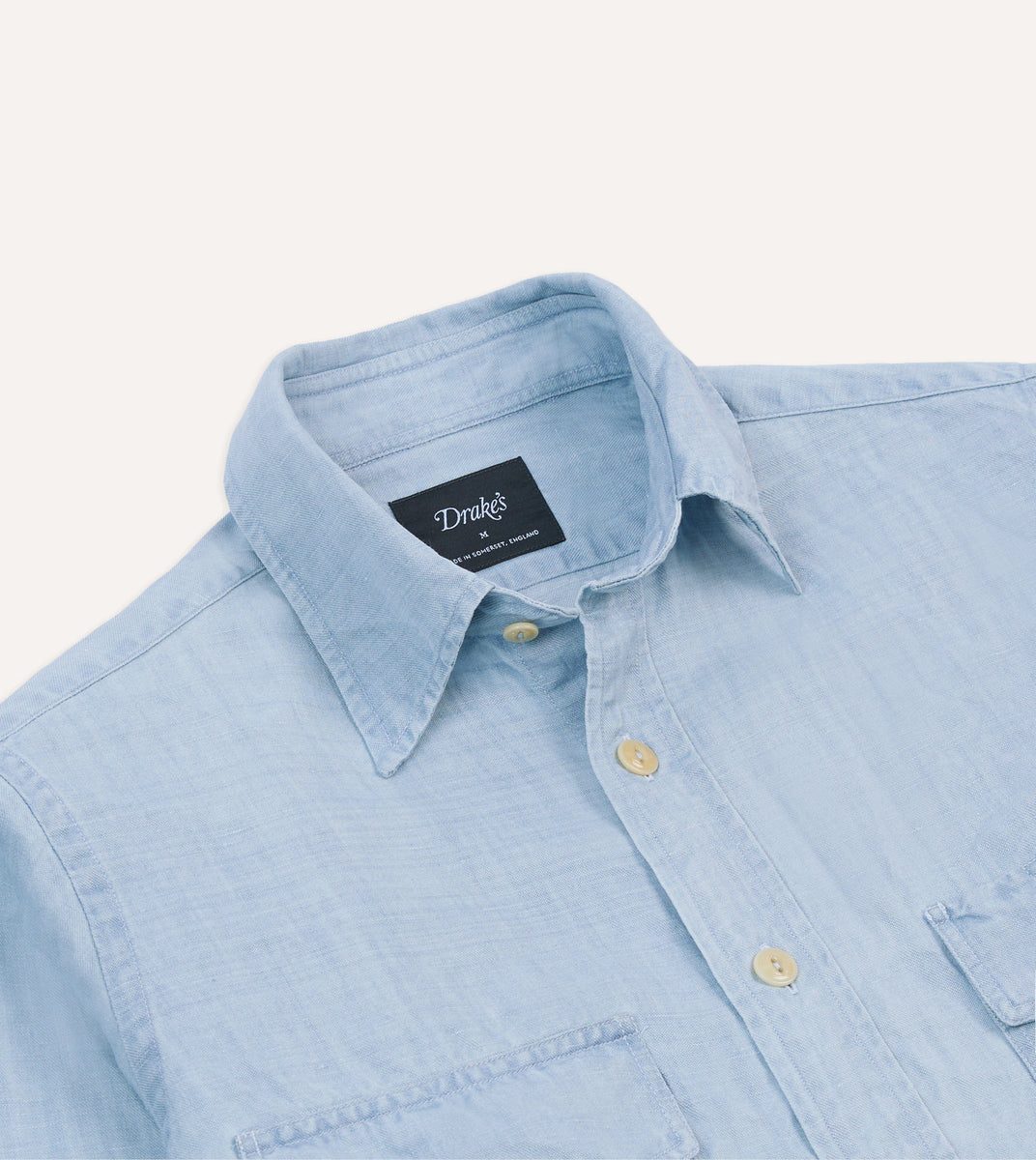 Bleach Wash Cotton-Linen Long Point Collar Work Shirt – Drakes