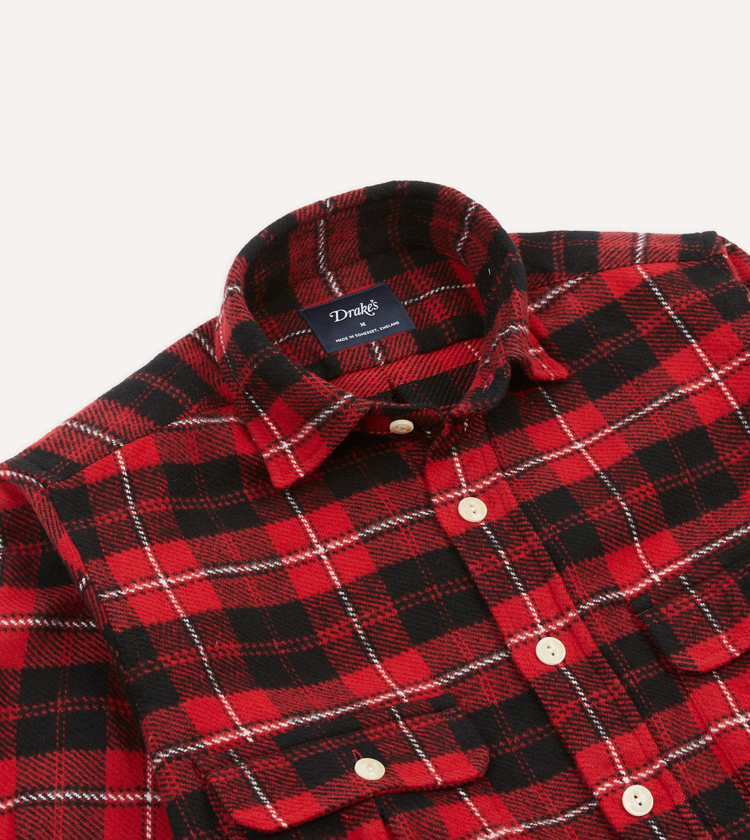 Red Check Cotton Two-Pocket Work Shirt – Drakes