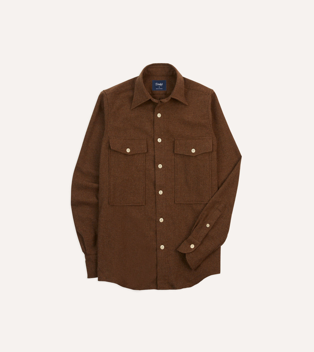 Brown Wool Two-Pocket Work Shirt – Drakes